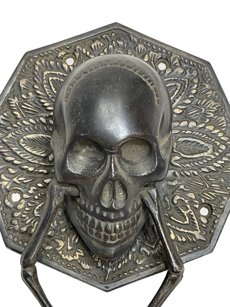 Skull Door Knocker on Ornate Octagonal Base - Etsy