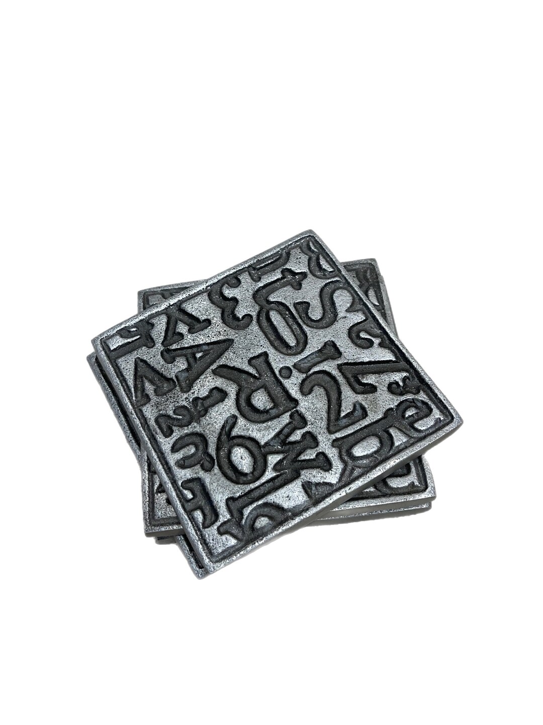 Pewter Letters and Numbers Coasters set of 4 - Etsy