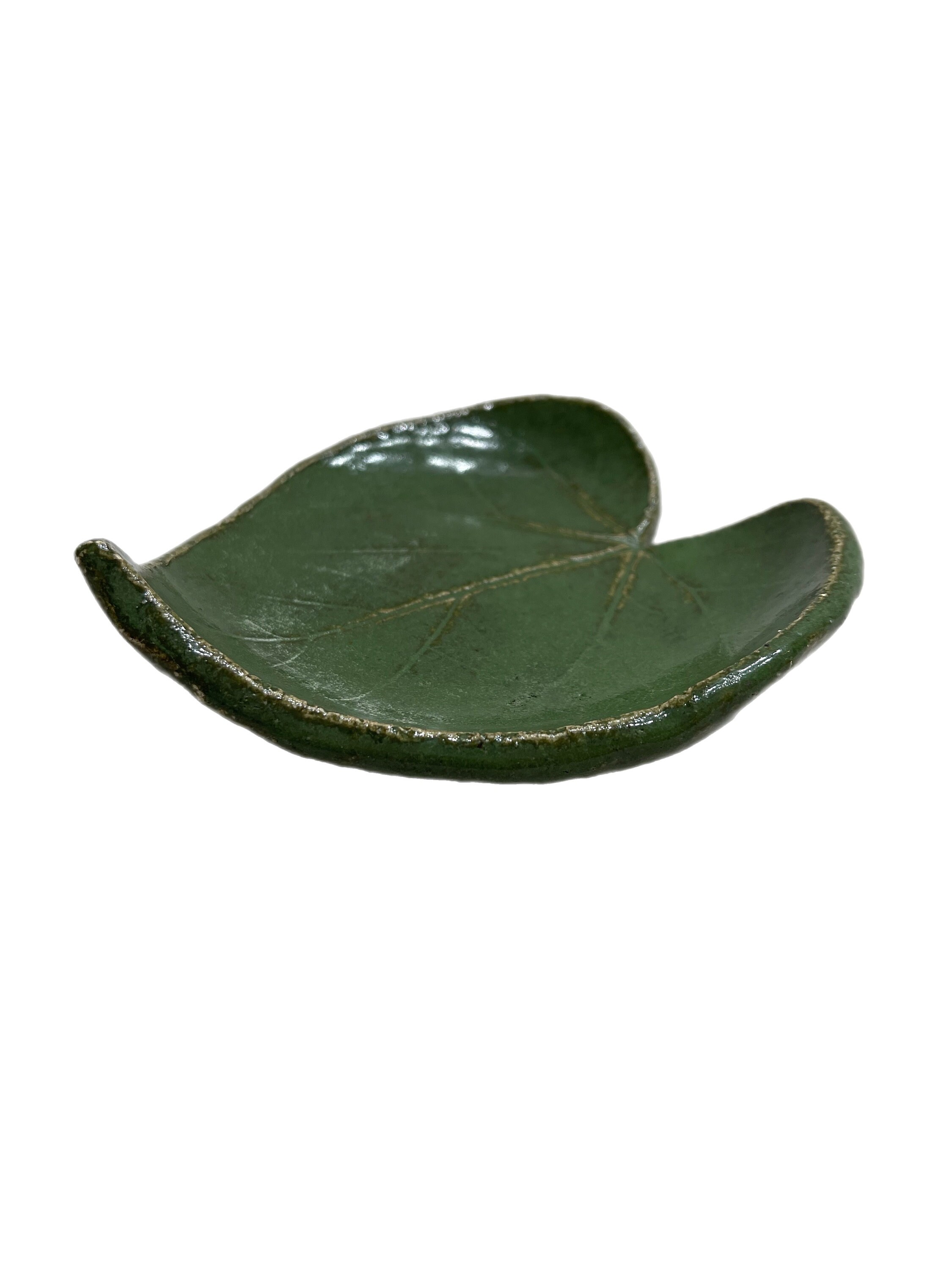 Small Green Leaf Pottery Dish - Etsy