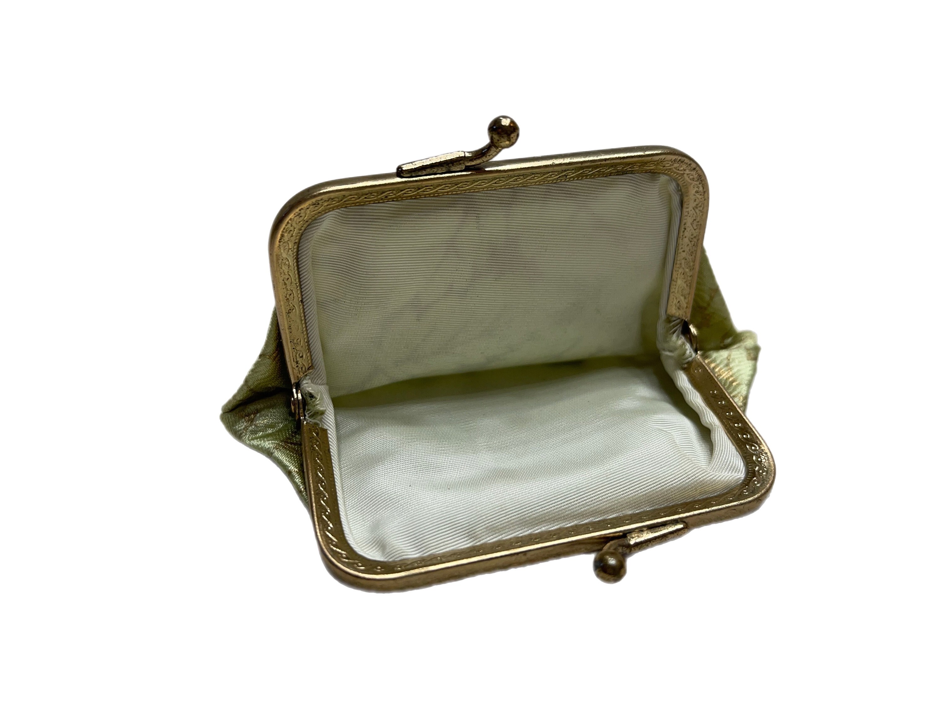 Pair of 1950s Mint Green Silk With Gold Leaves Coin Purses - Etsy
