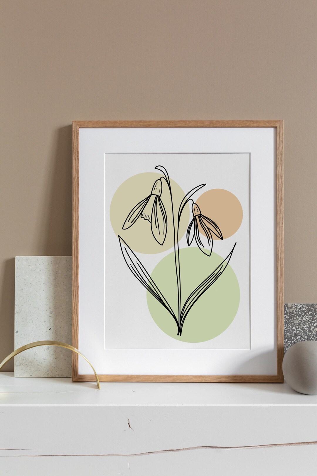 Snowdrops Line Art | Museum Grade Paper | Tan Colors | Minimalist ...