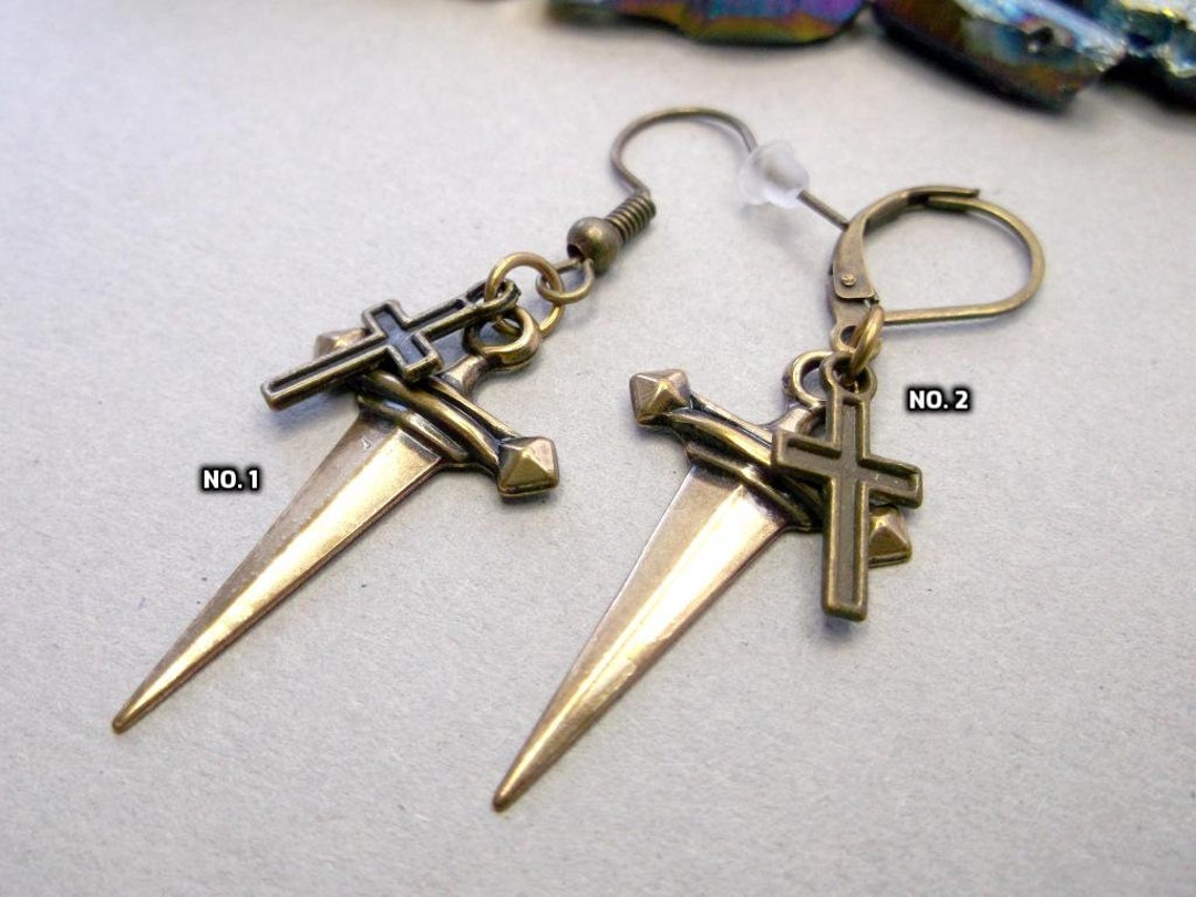 Brass Sword Men Dangle for Men Celtic Swords Earring Cross Dangle Daggers Weapon Dagger Earring ...