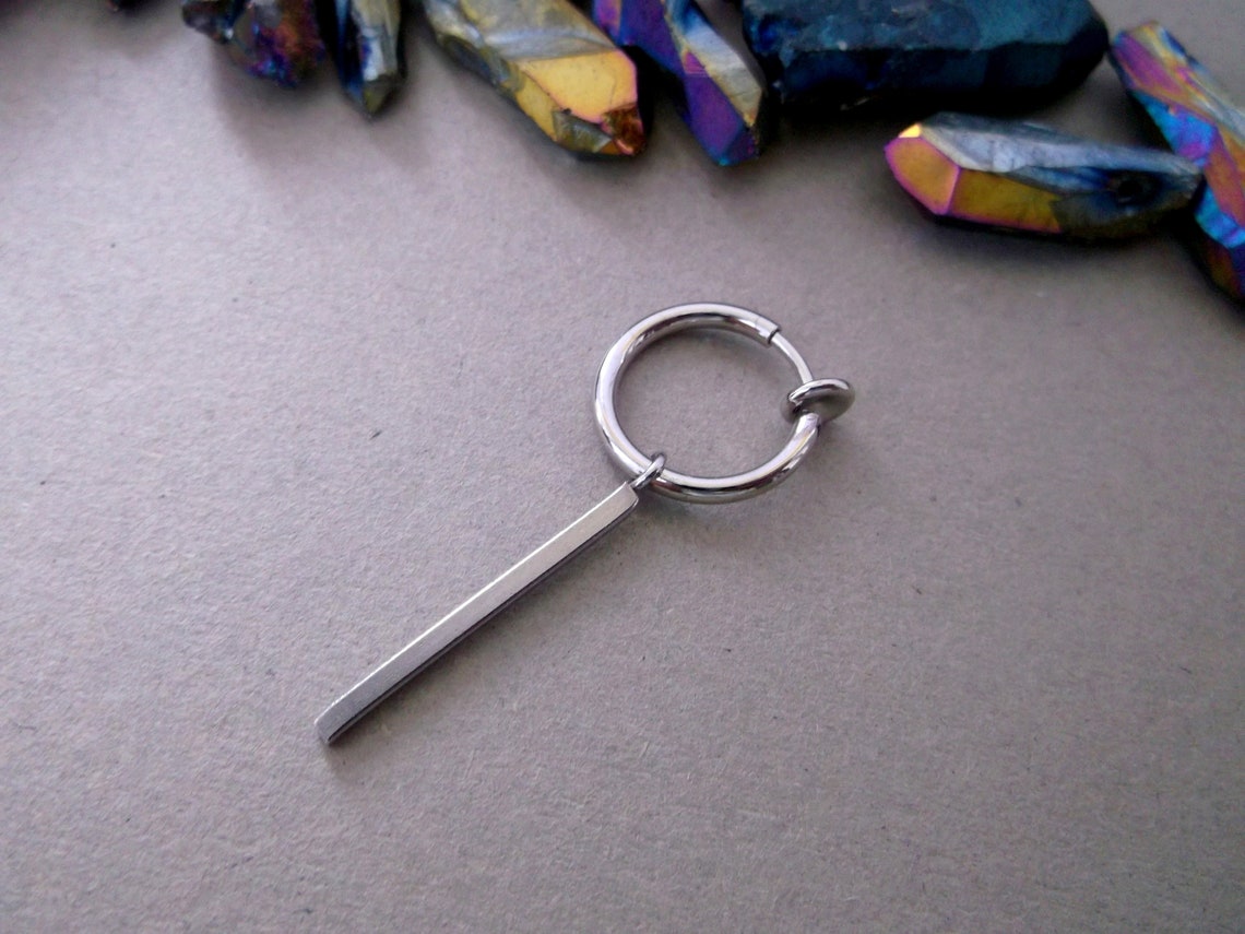 Long clip-on dangle stick earring one stick clip-on silver bar | Etsy
