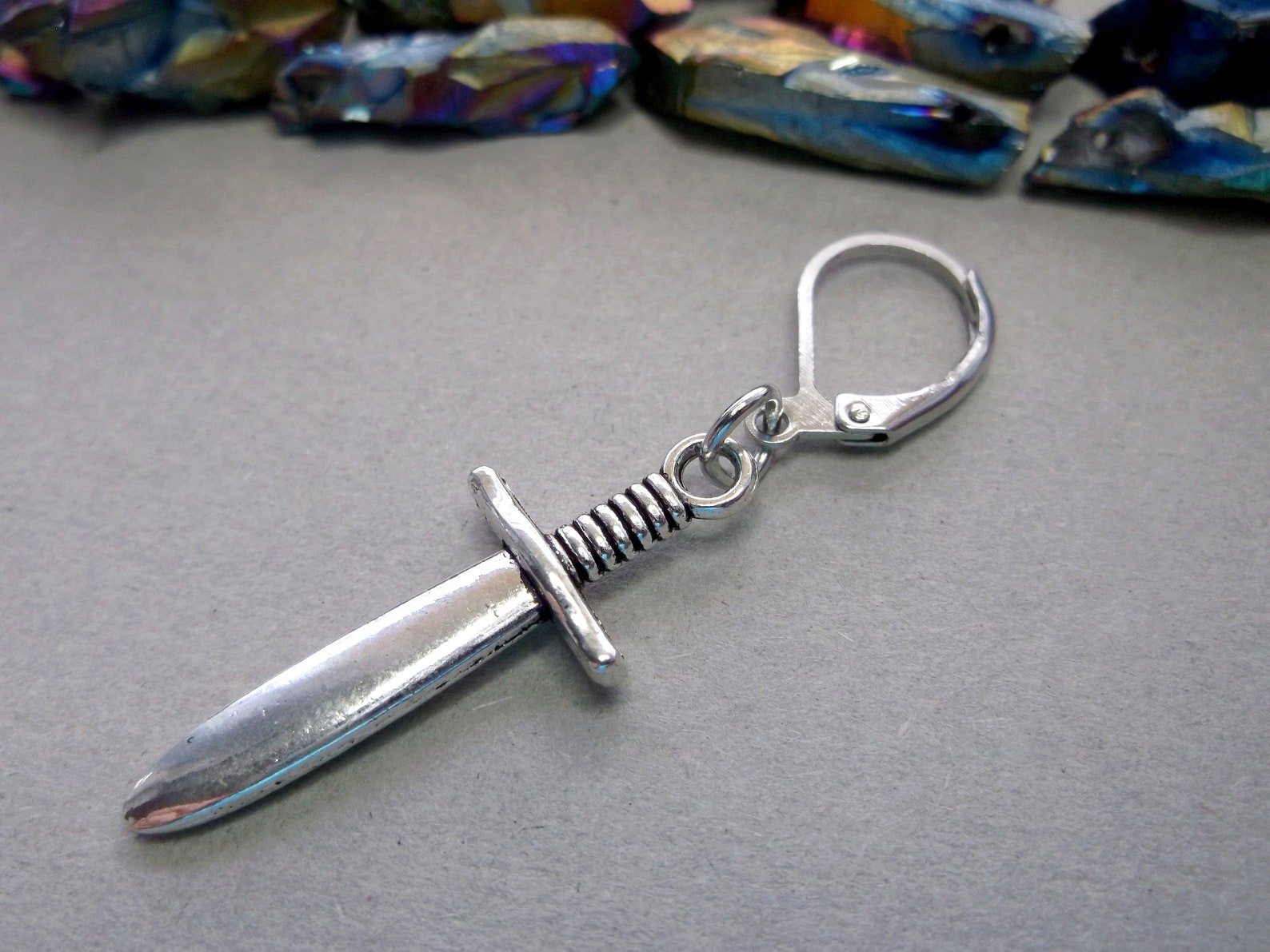 Single Sword Dangle Sword Earrings Men Sword Silver Sword Men Dagger ...
