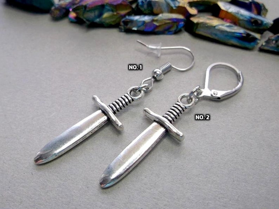 Single Sword Dangle Sword Earrings Men Sword Silver Sword Men Dagger ...