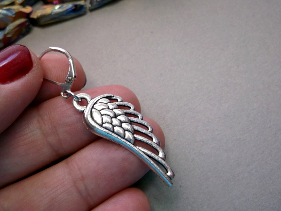 One Angel Wing Earring Metal Wing Earring Silver Wing Earring | Etsy