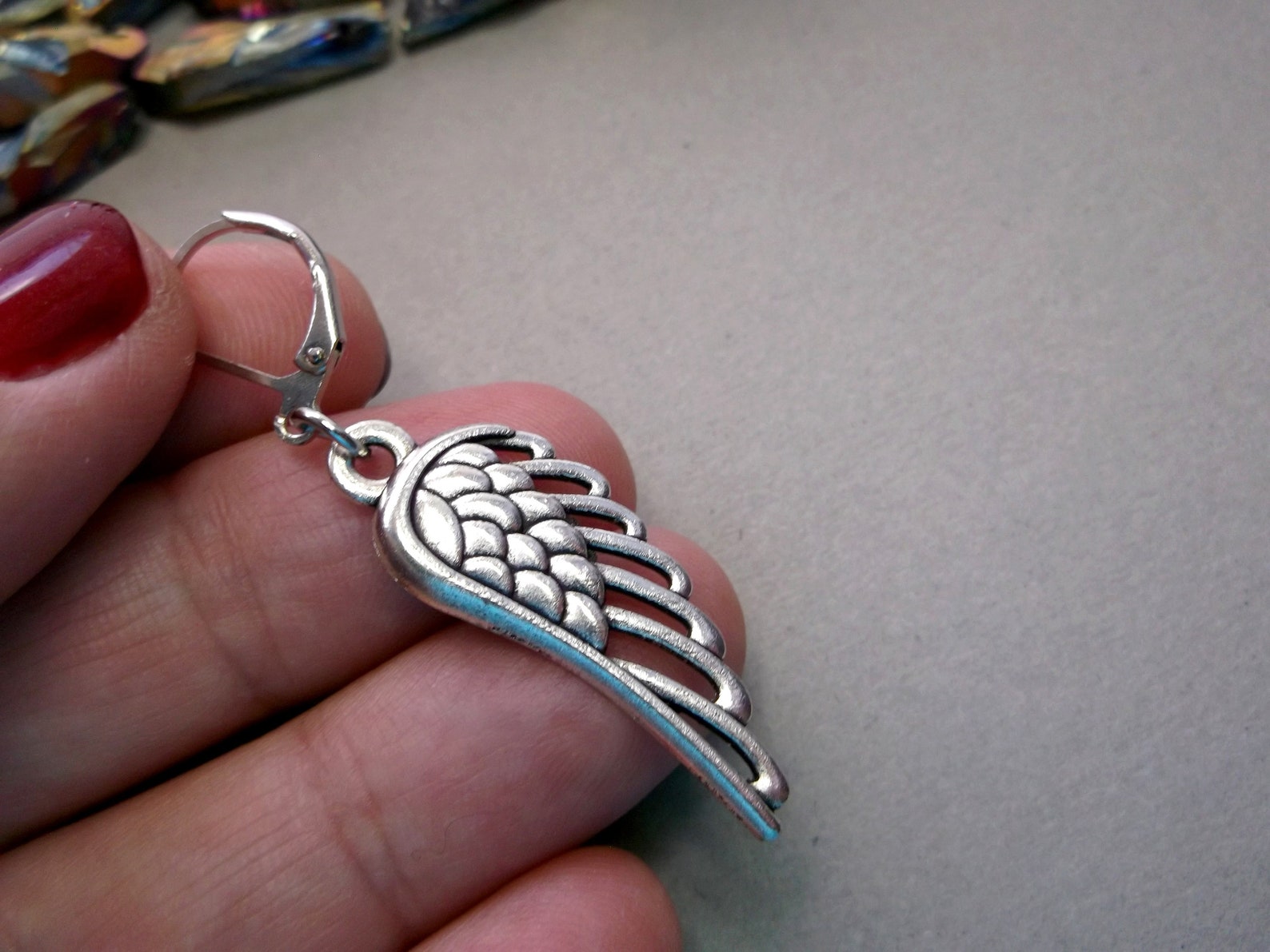 One Angel Wing Earring Metal Wing Earring Silver Wing Earring | Etsy