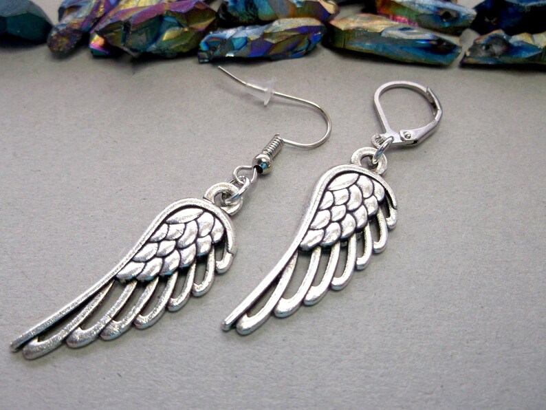 One Angel Wing Earring Metal Wing Earring Silver Wing Earring - Etsy