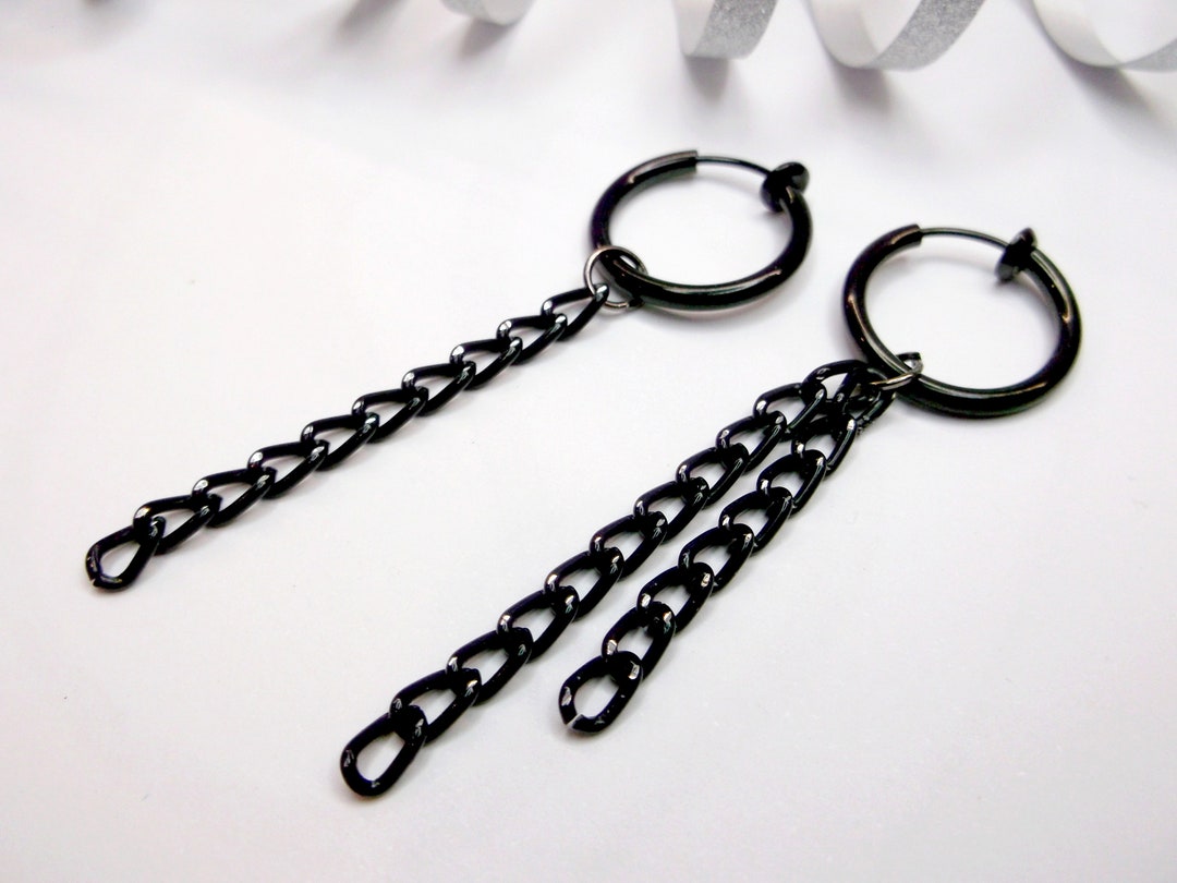 Black Chain Clip-on Chain Clip-on Goth Chain Dangle Black Men Clip-on ...