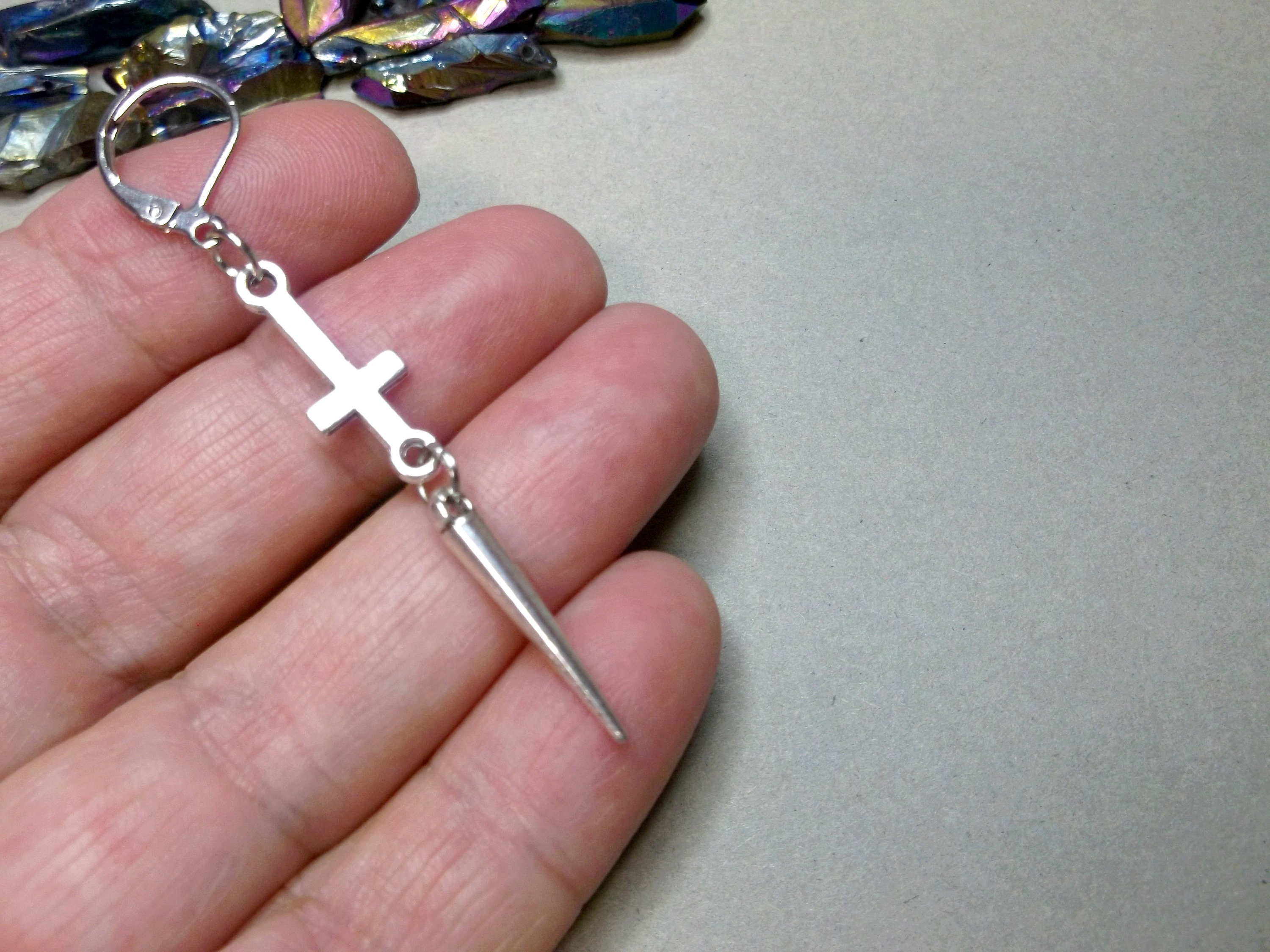 Single Cross Dangle Spike Men Dangle Silver Spike Dangle - Etsy