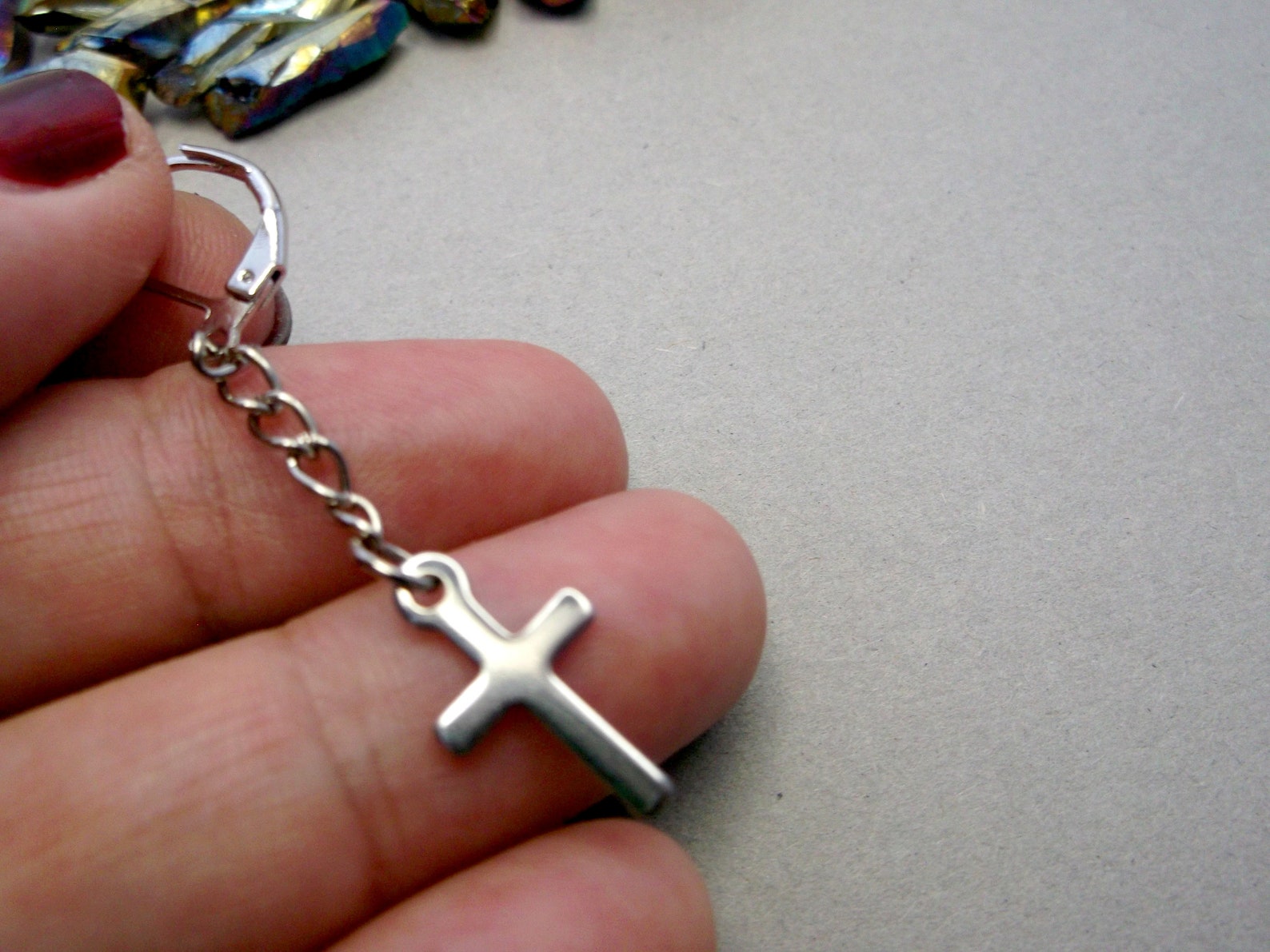 Men Cross Earring, Youth Earring, Men Silver Cross, One Cross Dangle ...