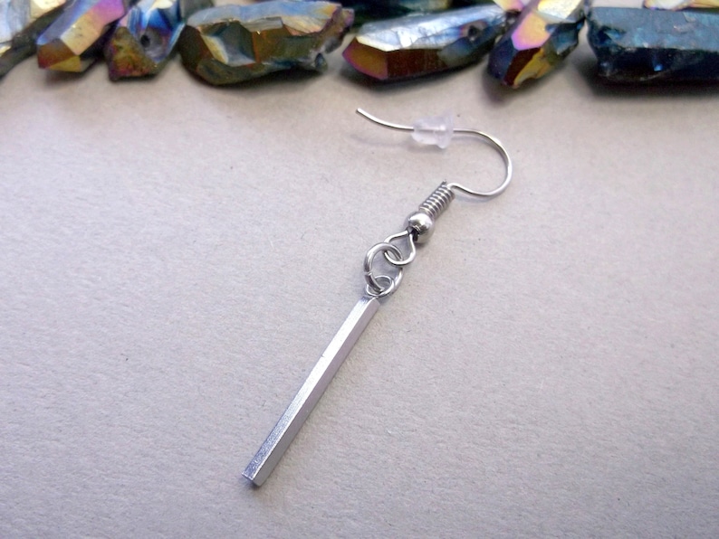 Silver Stick Dangle Stick Earring One Stick Earring Silver Bar | Etsy