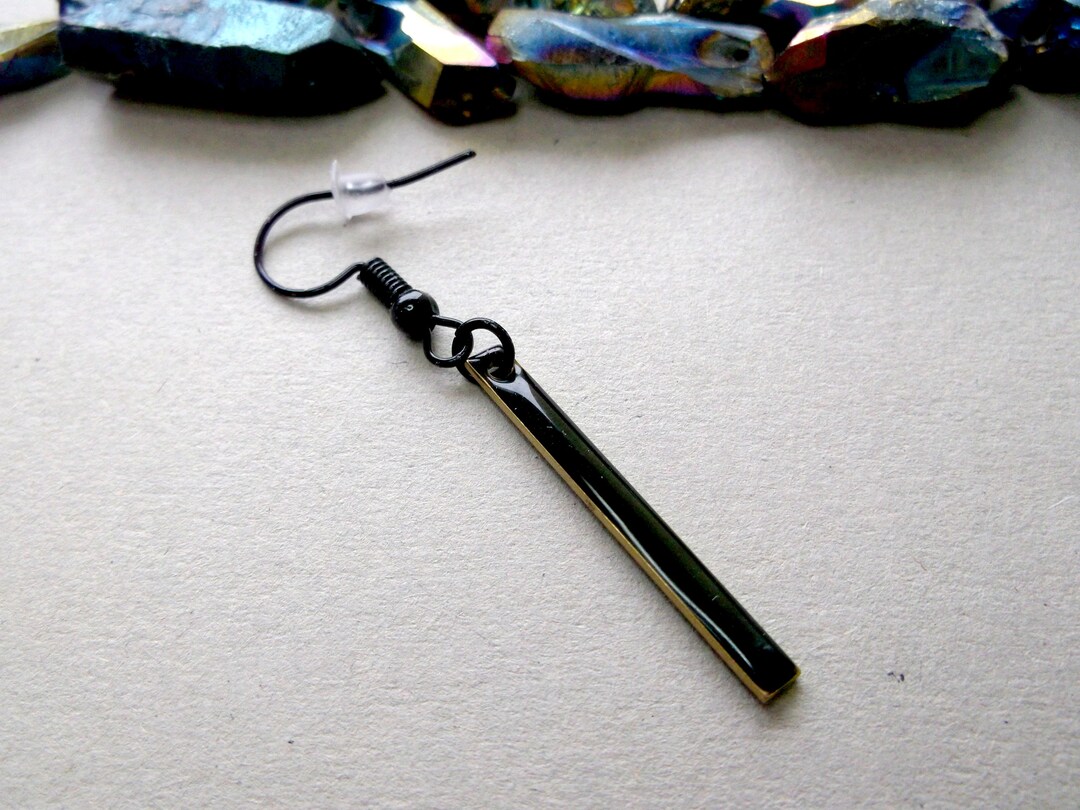 Black Stick Dangle Stick Earring Black Stick Earring Enamel Bar Earring ...