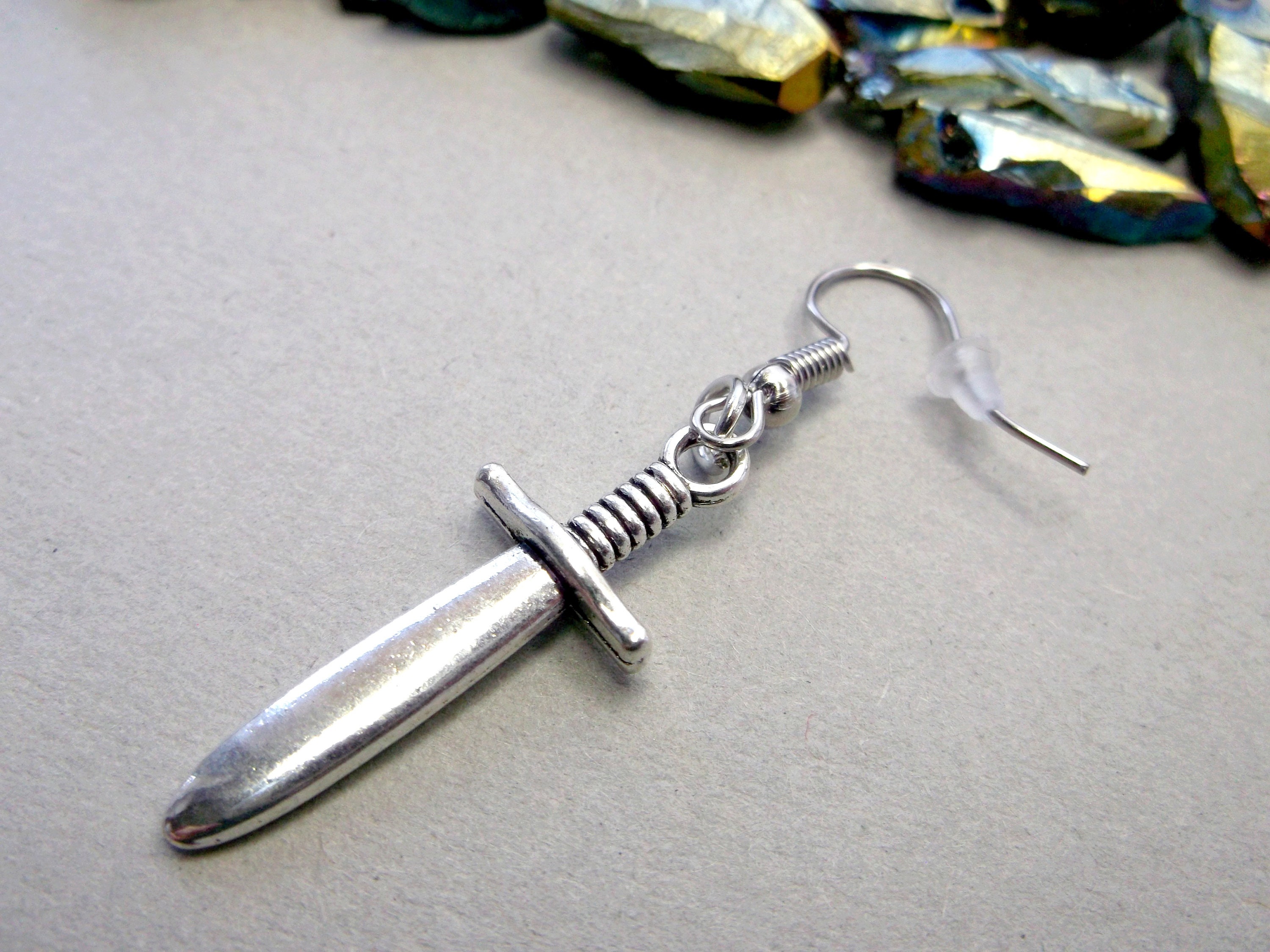 One Sword Dangle Sword Earrings Men Sword Silver Sword Men - Etsy