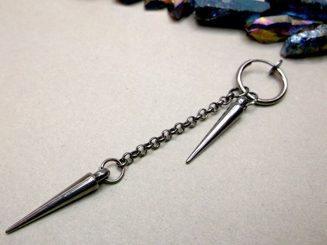 Gunmetal Spike Clip-on Earring: Goth Dangle, Non Pierced - Etsy