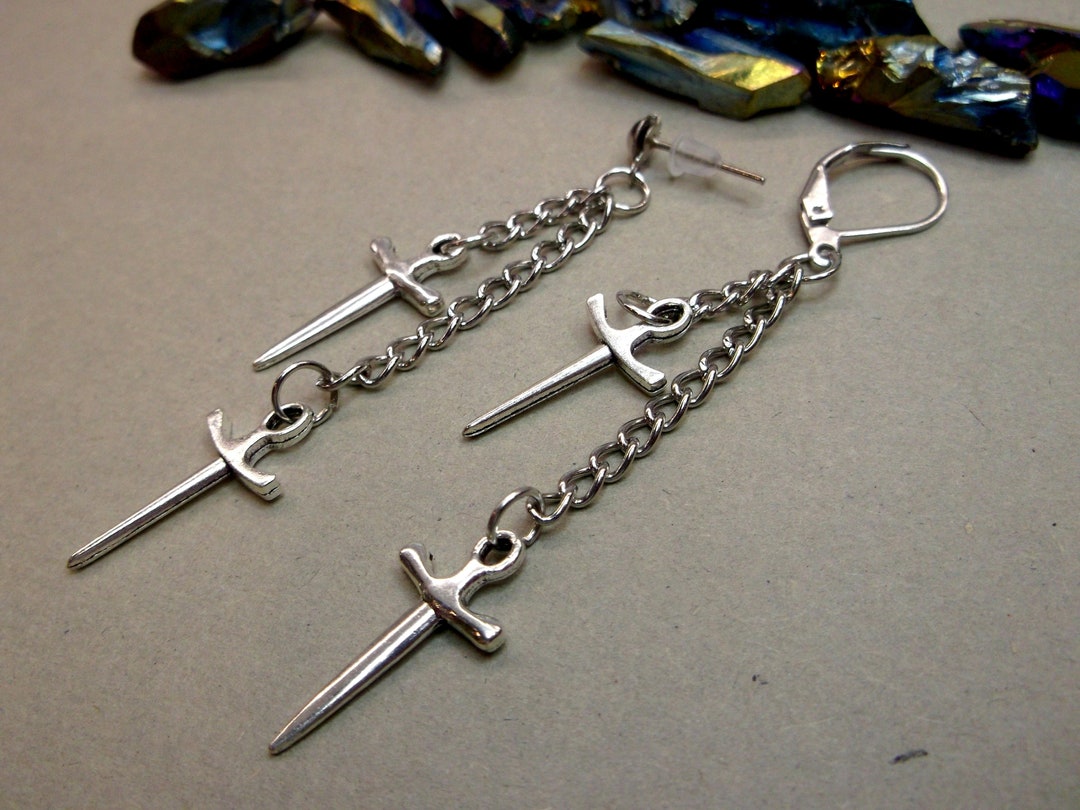 One Sword Earring Double Swords Earring Husband Gift Daggers Earring ...