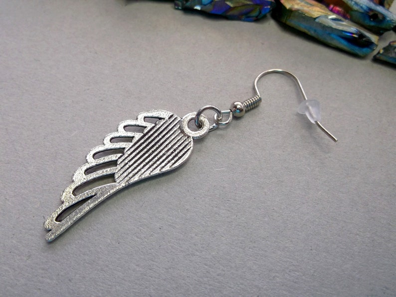One Angel Wing Earring Metal Wing Earring Silver Wing Earring - Etsy