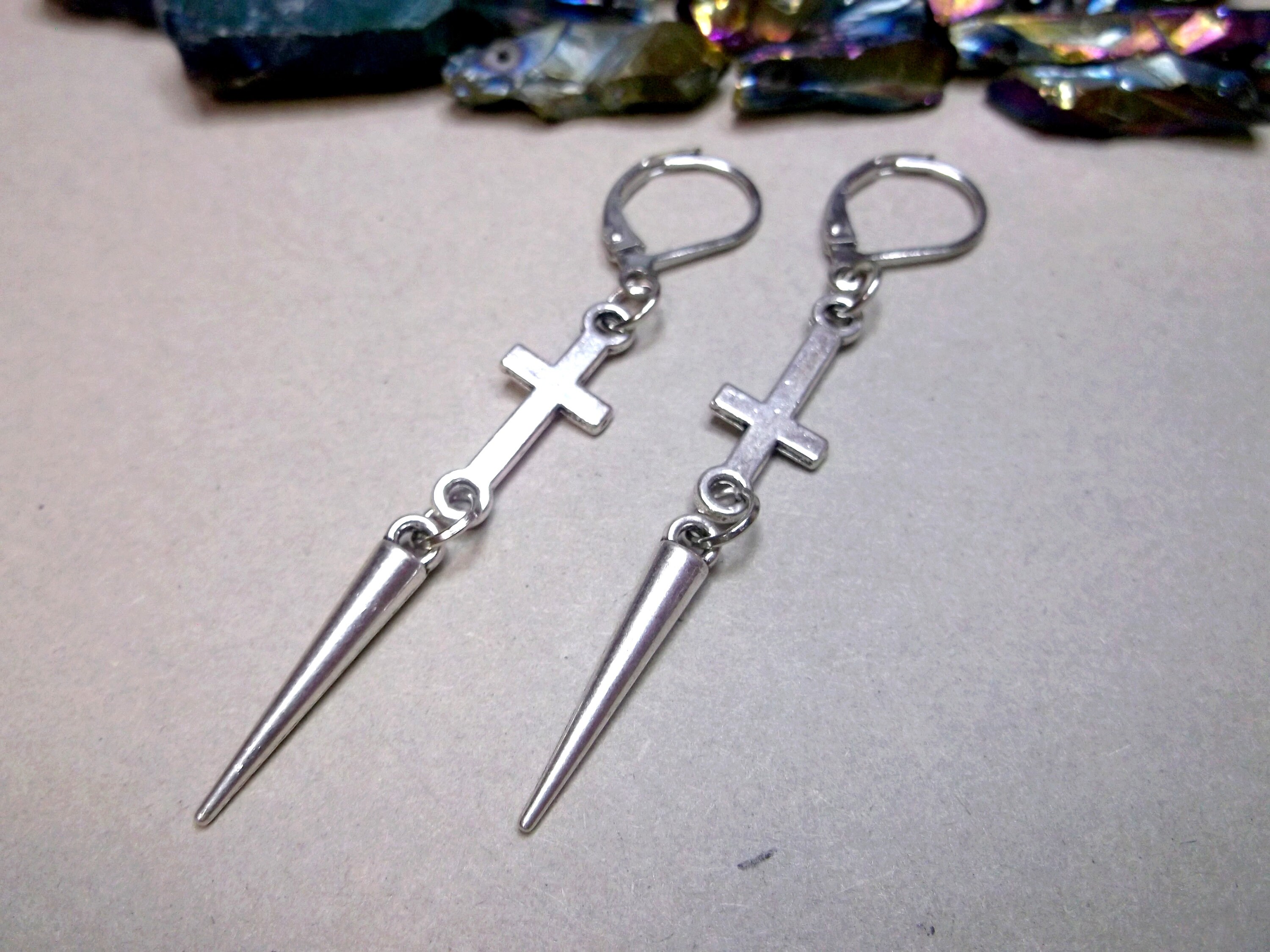 Single Cross Dangle Spike Men Dangle Silver Spike Dangle - Etsy