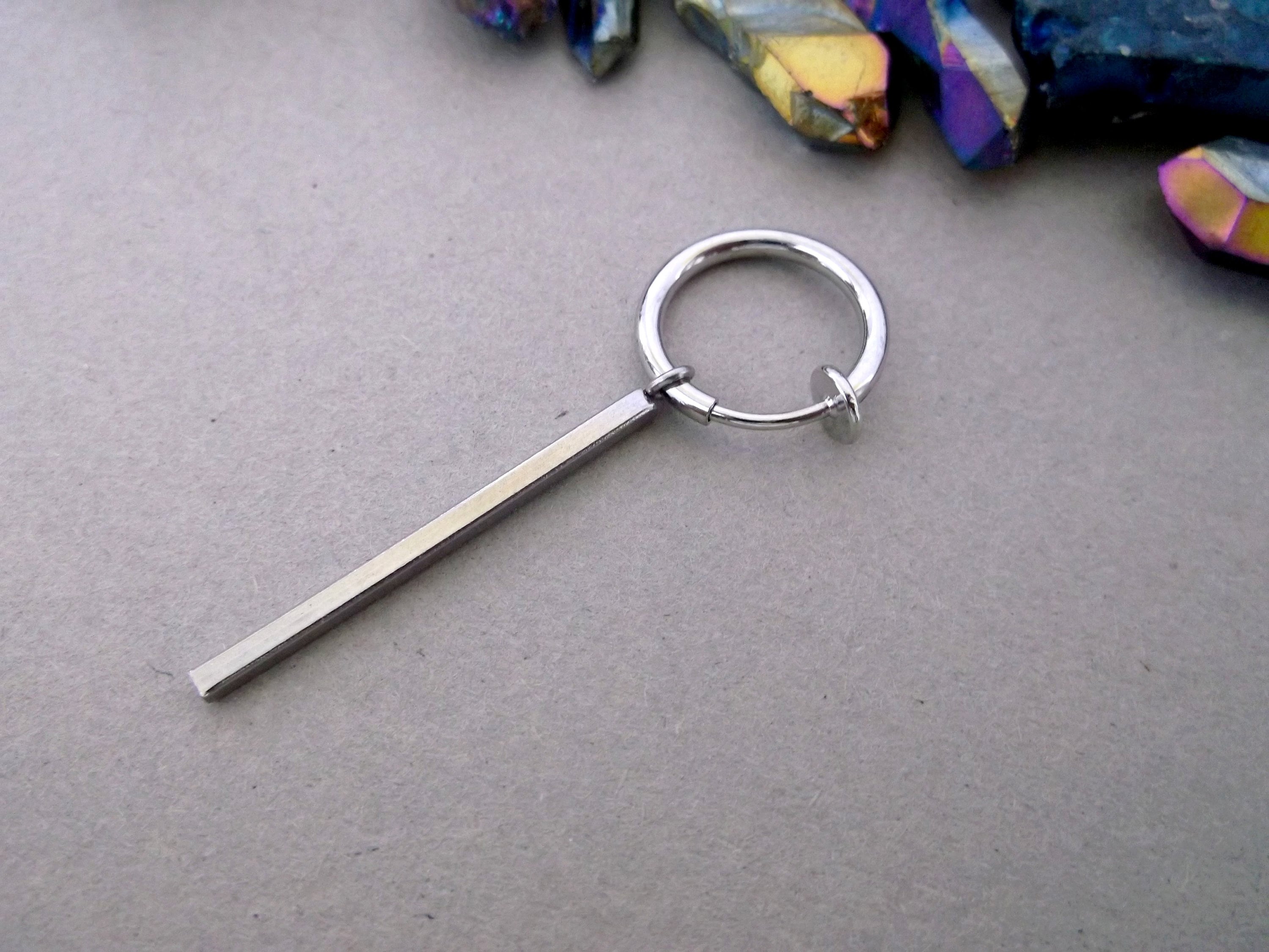 Long Clip-on Dangle Stick Earring One Stick Clip-on Silver Bar - Etsy