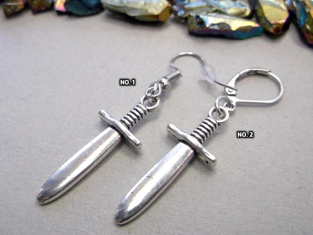 One Sword Dangle Sword Earrings Men Sword Silver Sword Men - Etsy