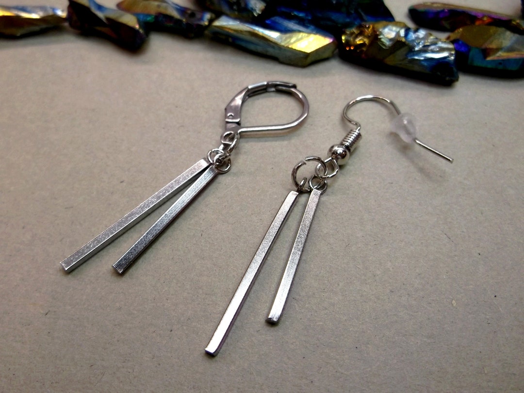 Silver Stick Dangle Double Stick Earring One Stick Earring Two Bar ...