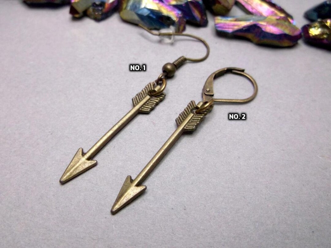 Brass Arrow Dangle Earring: Antique Bronze Finish, Masculine Jewelry - Etsy