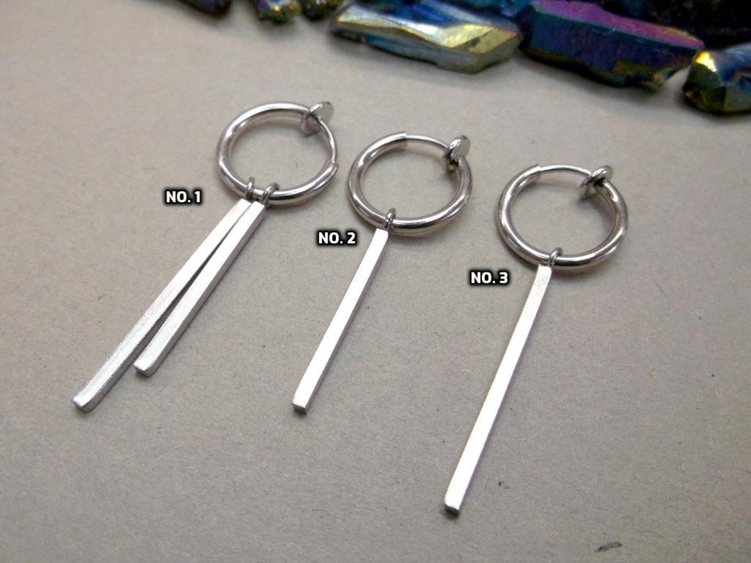 Silver Stick Clip-on Stick Earring One Stick Clip-on Silver Bar Clip-on ...