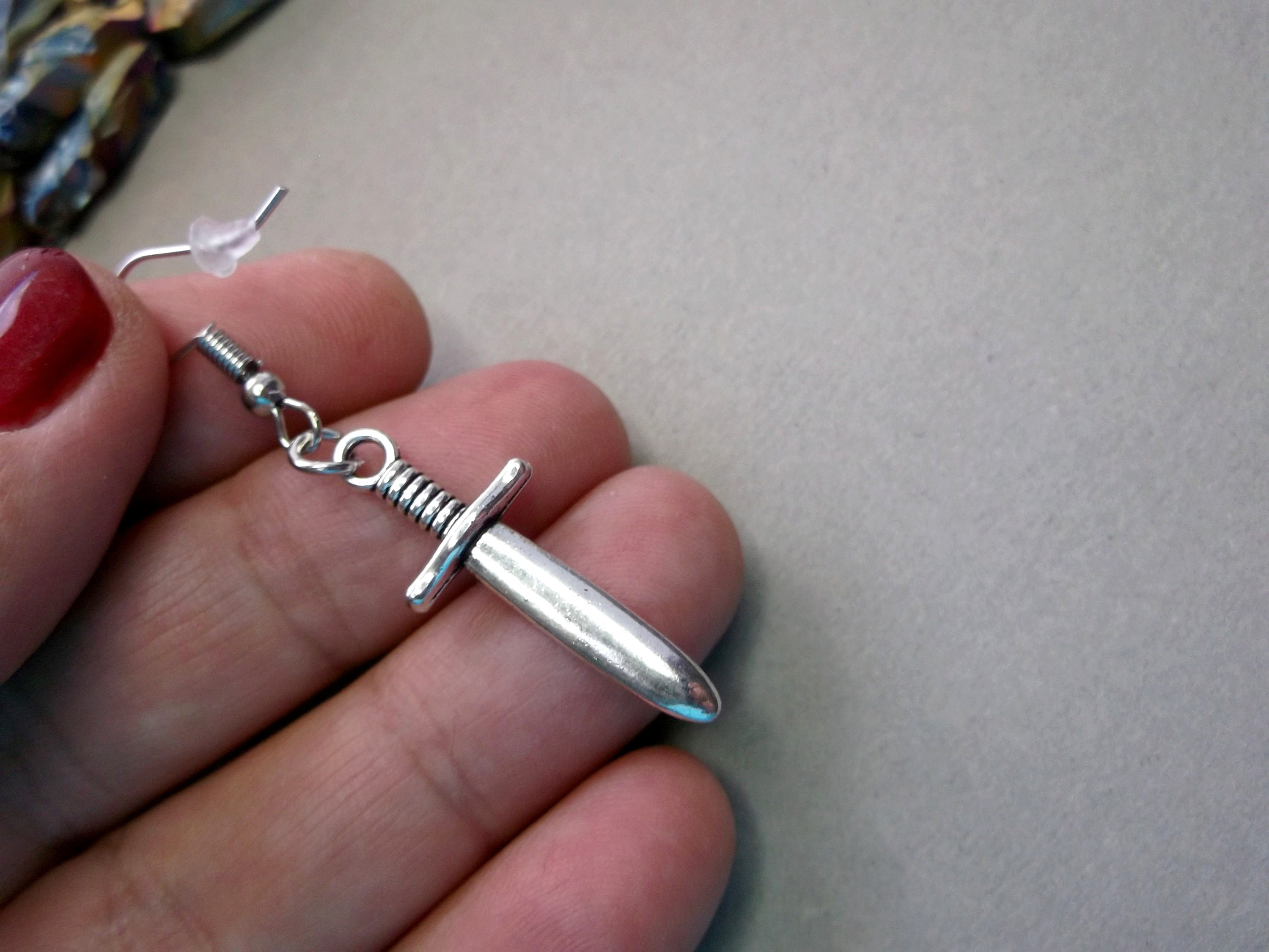 Single Sword Dangle Sword Earrings Men Sword Silver Sword Men Dagger ...