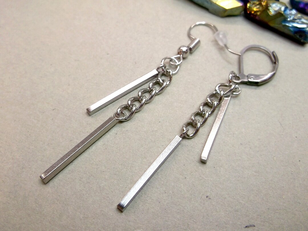 Silver Stick Dangle Double Stick Dangle One Stick Earring Two Bar ...