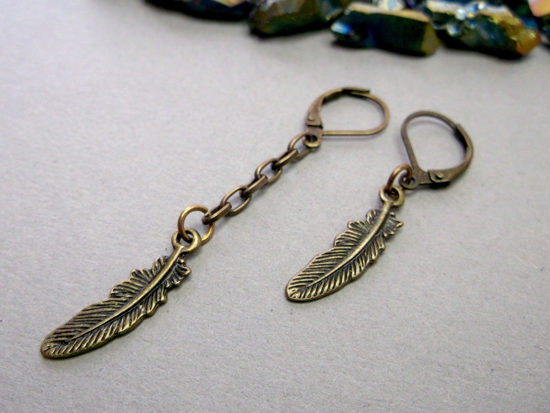 Mini Feather Dangle, Male Feather Dangle, Short Dangle, Goth Dangle ...