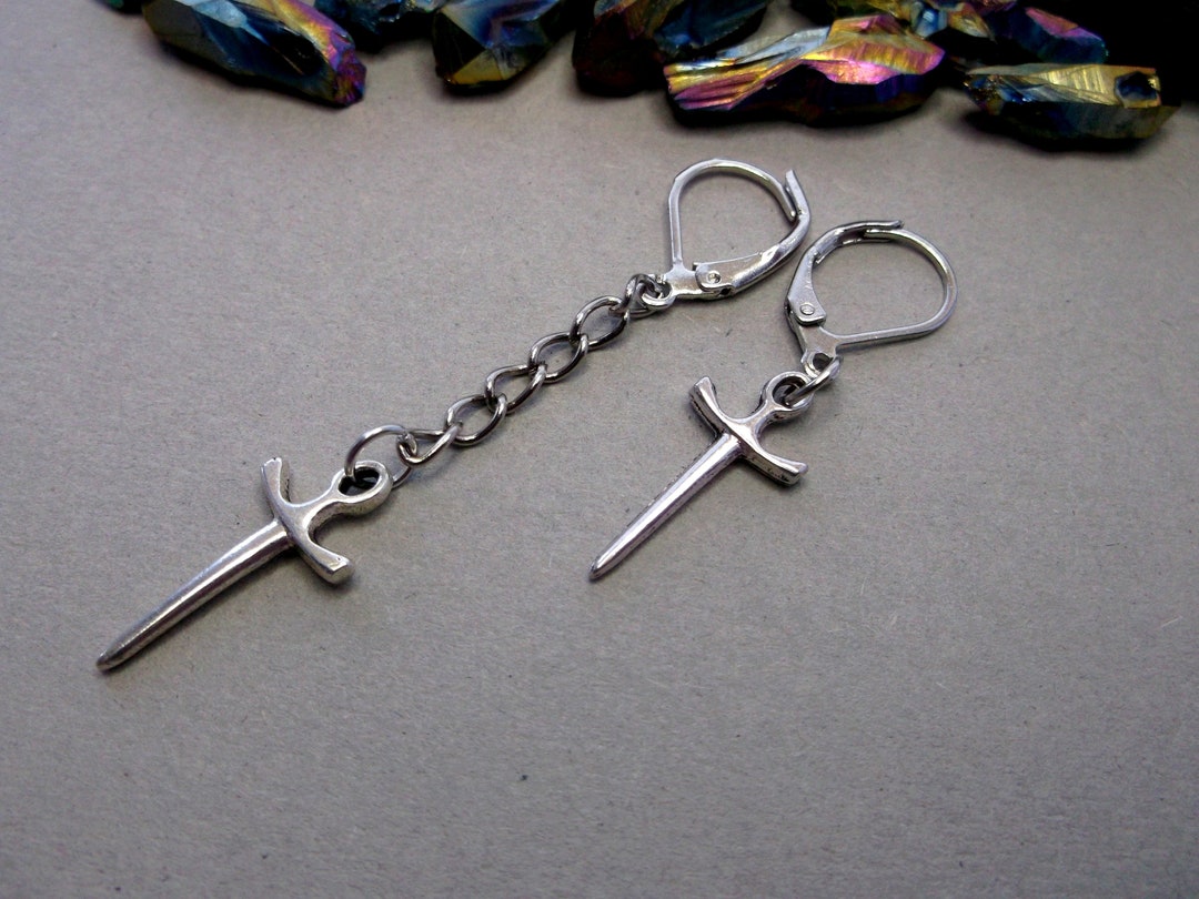 One Swords Earring for Men Silver Swords Earring Husband Gift Daggers ...