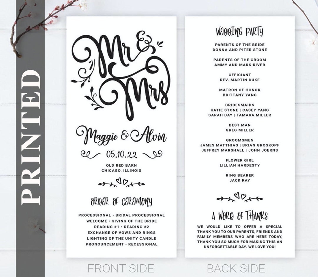 Wedding Programs Printed Ceremony Programs Wedding Reception Programs ...