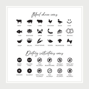 Table Name Tags With Meal Choice Icons Table Names Folded Guest Names ...