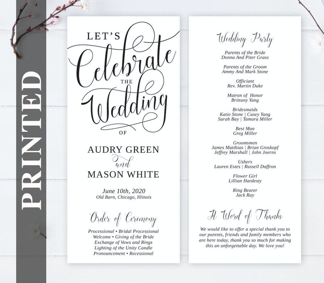 Printed Wedding Programs Custom Wedding Programs Wedding Reception ...