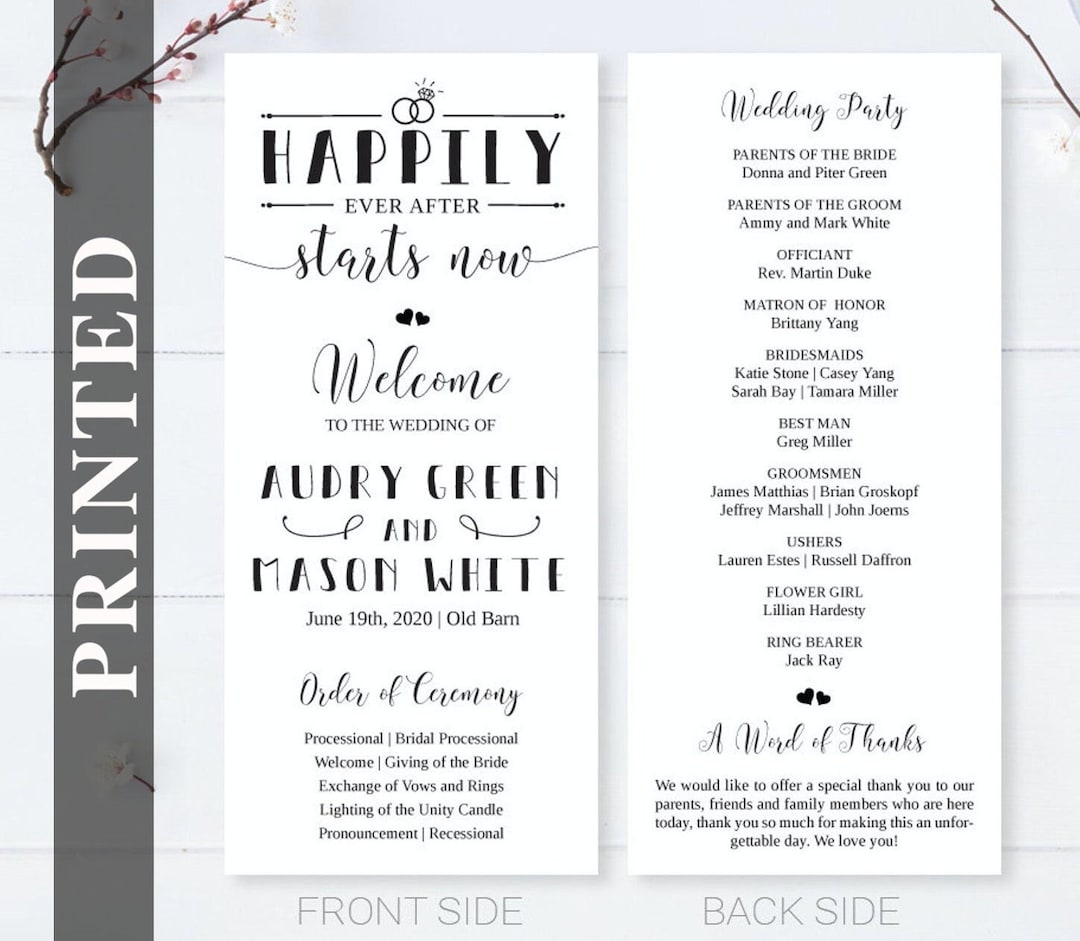 Wedding Program Cards Printed Custom Ceremony Programs Wedding ...