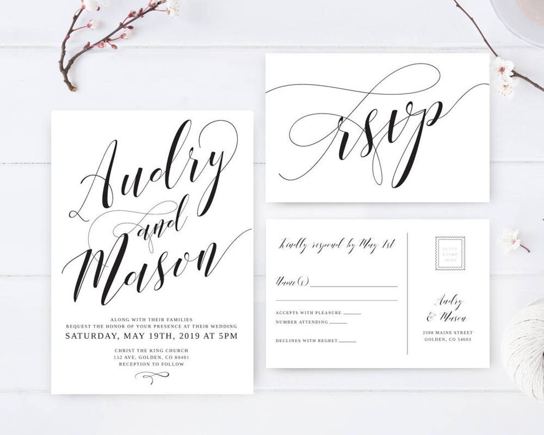 PRINTED Modern Calligraphy Wedding Invitation Elegant - Etsy
