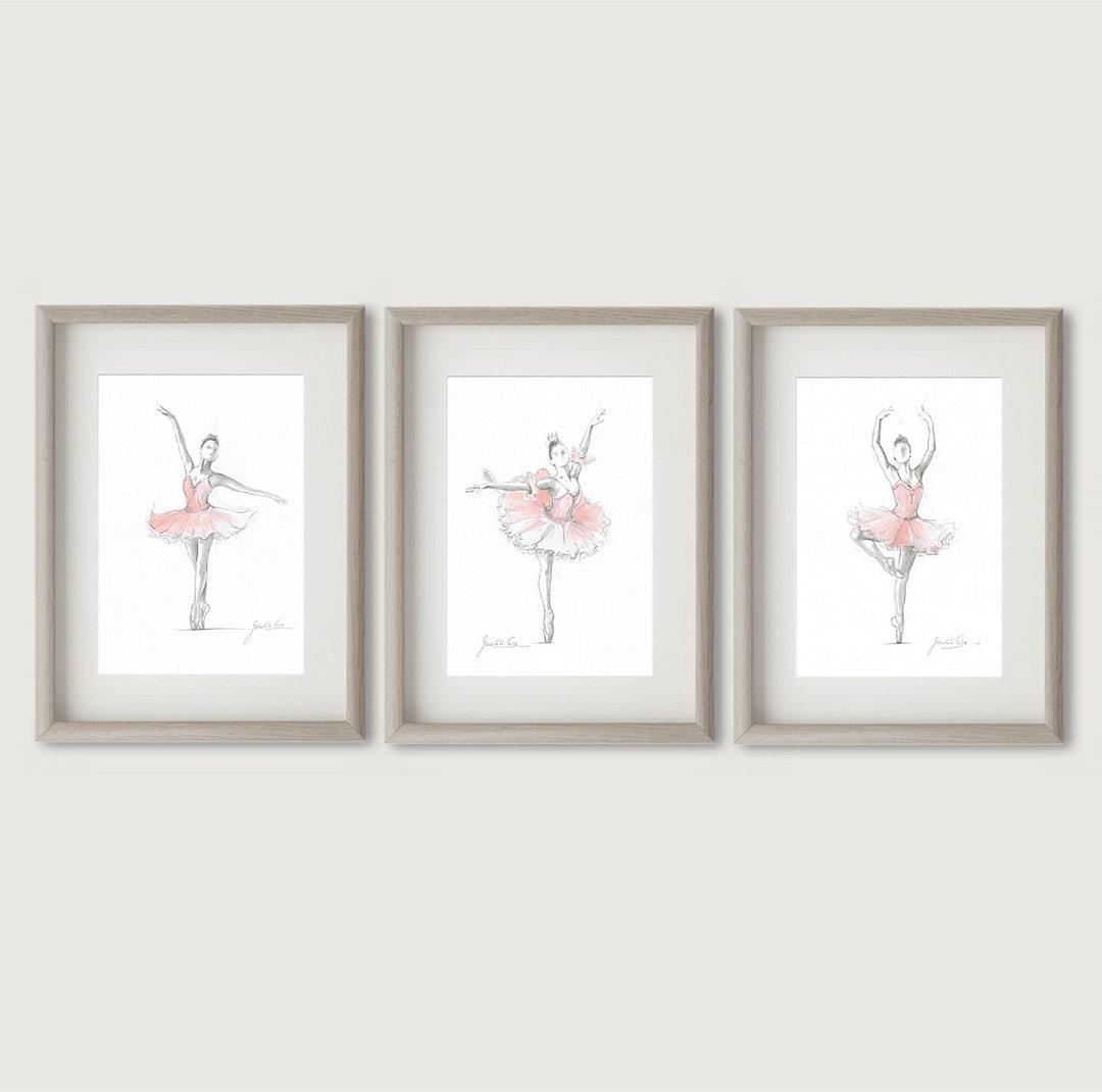Set of 3 Prints, Ballerina Art, Pink Ballerina, Watercolor Ballet ...
