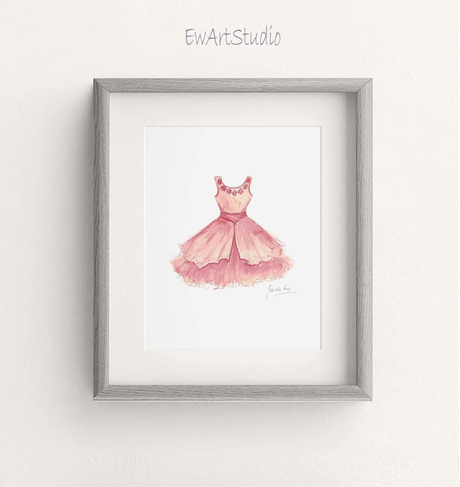 Pink Dress Art Print, Pink Dress Digital, Printable Pink Cloth, Dress ...