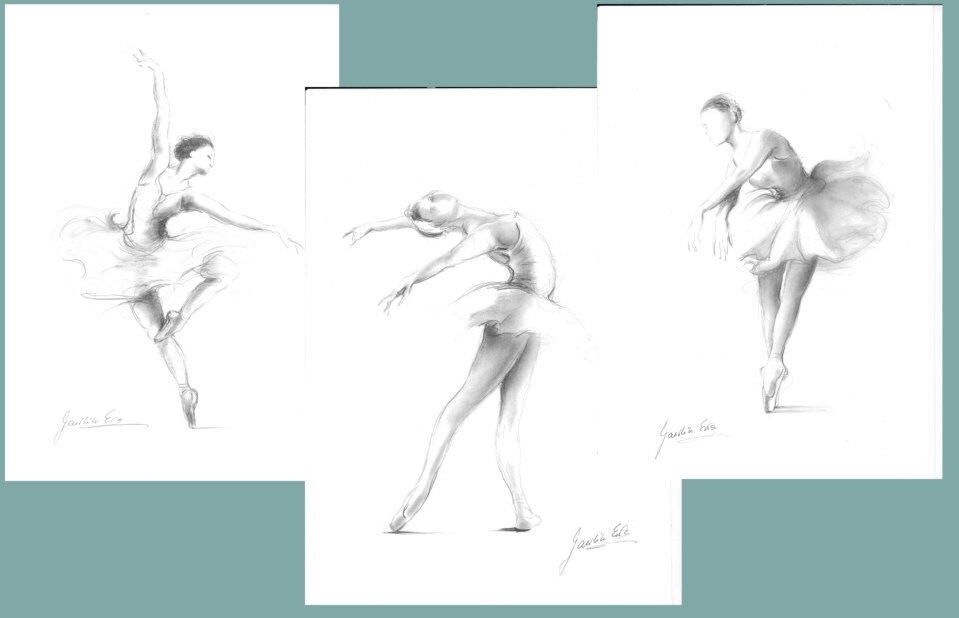 Set of 3 Ballerina, Ballerina Prints, Ballerina Sketch, Ballerina Art ...