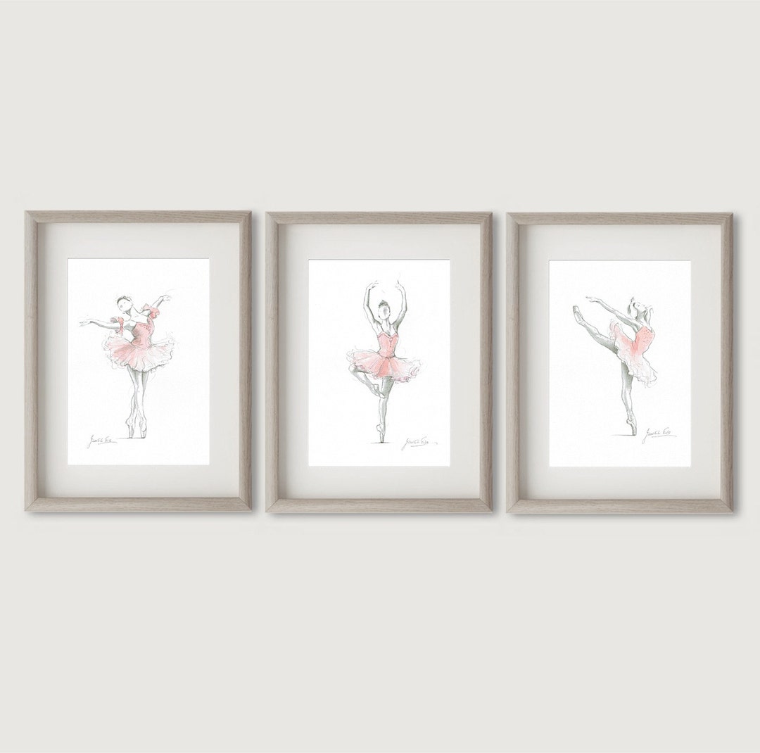 Set of 3 Prints, Ballerina Art, Pink Ballerina, Watercolor Ballet ...