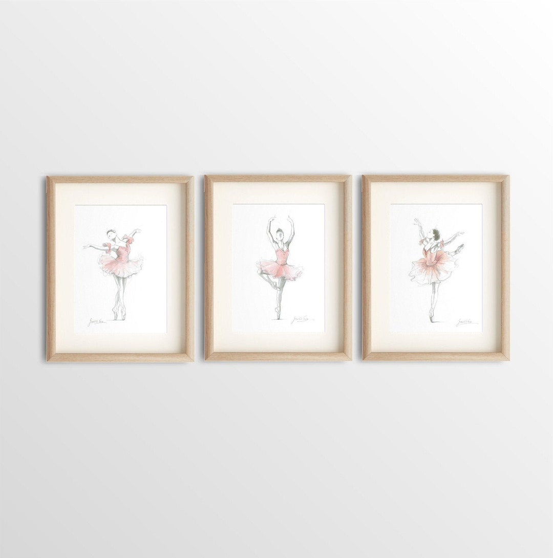 Set of 3 Prints, Ballerina Triptych, Pink Ballerina, Watercolor Ballet ...