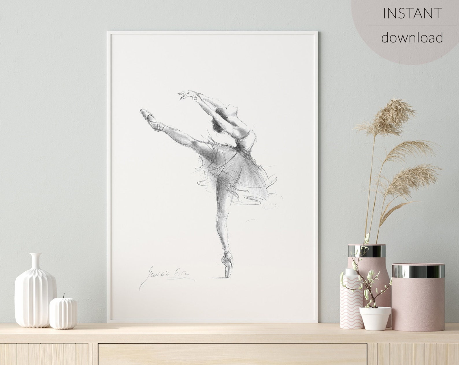 Ballerina Print, Digital Wall Art, Sketch Printable, Pencil Sketch ...