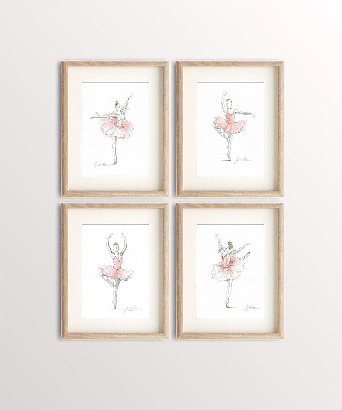 Set of 4 Prints, Ballerina Art, Pink Ballerina, Watercolor Ballet ...