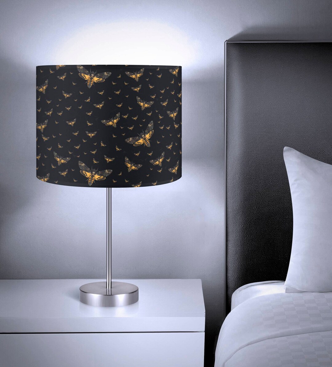 Moth Light Shade, Vegan Suede Drum Lampshade, Handmade Decor, Death ...