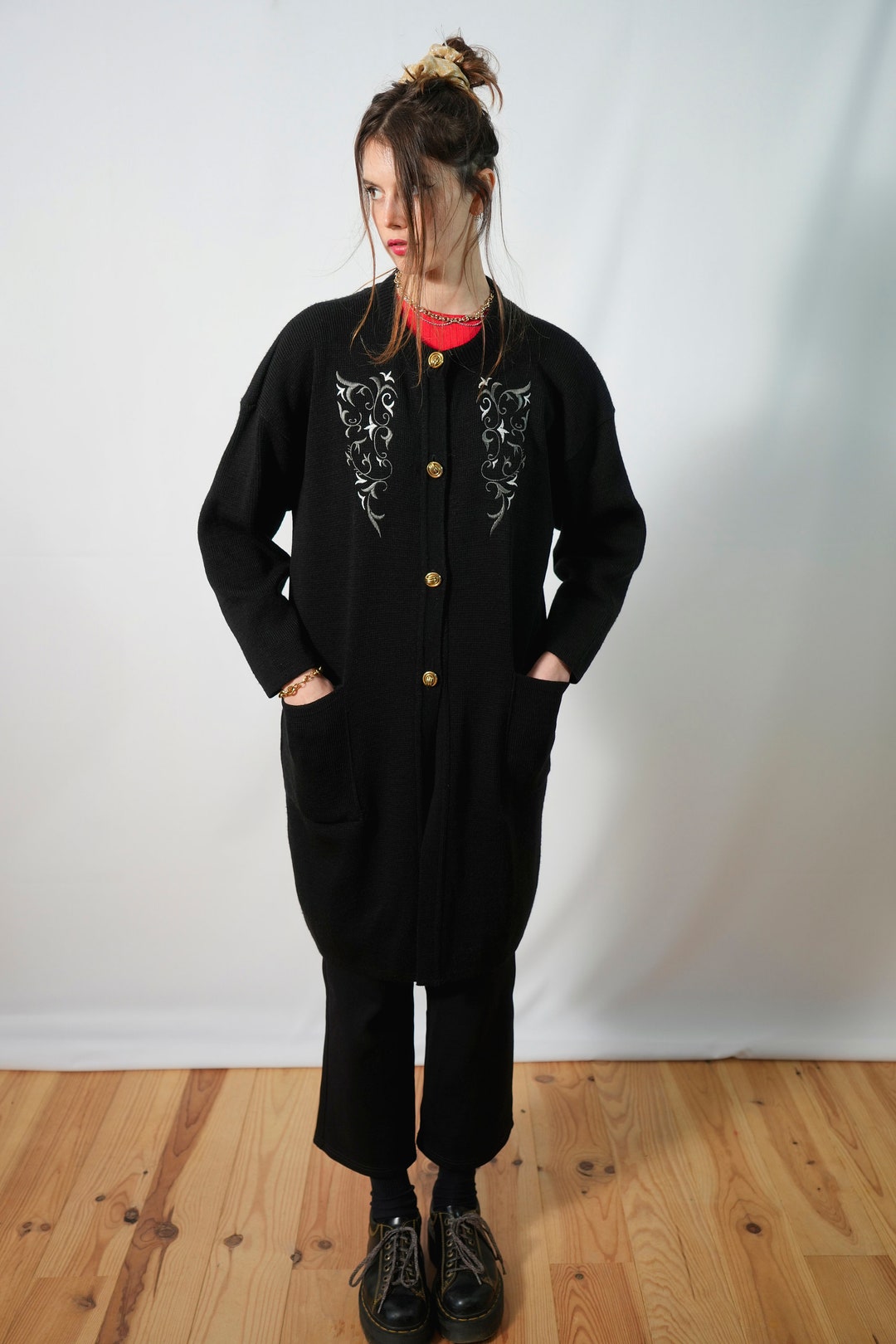 Creation Gyrna Paris Black Cardigan / Women's Black Cardigan 80s ...