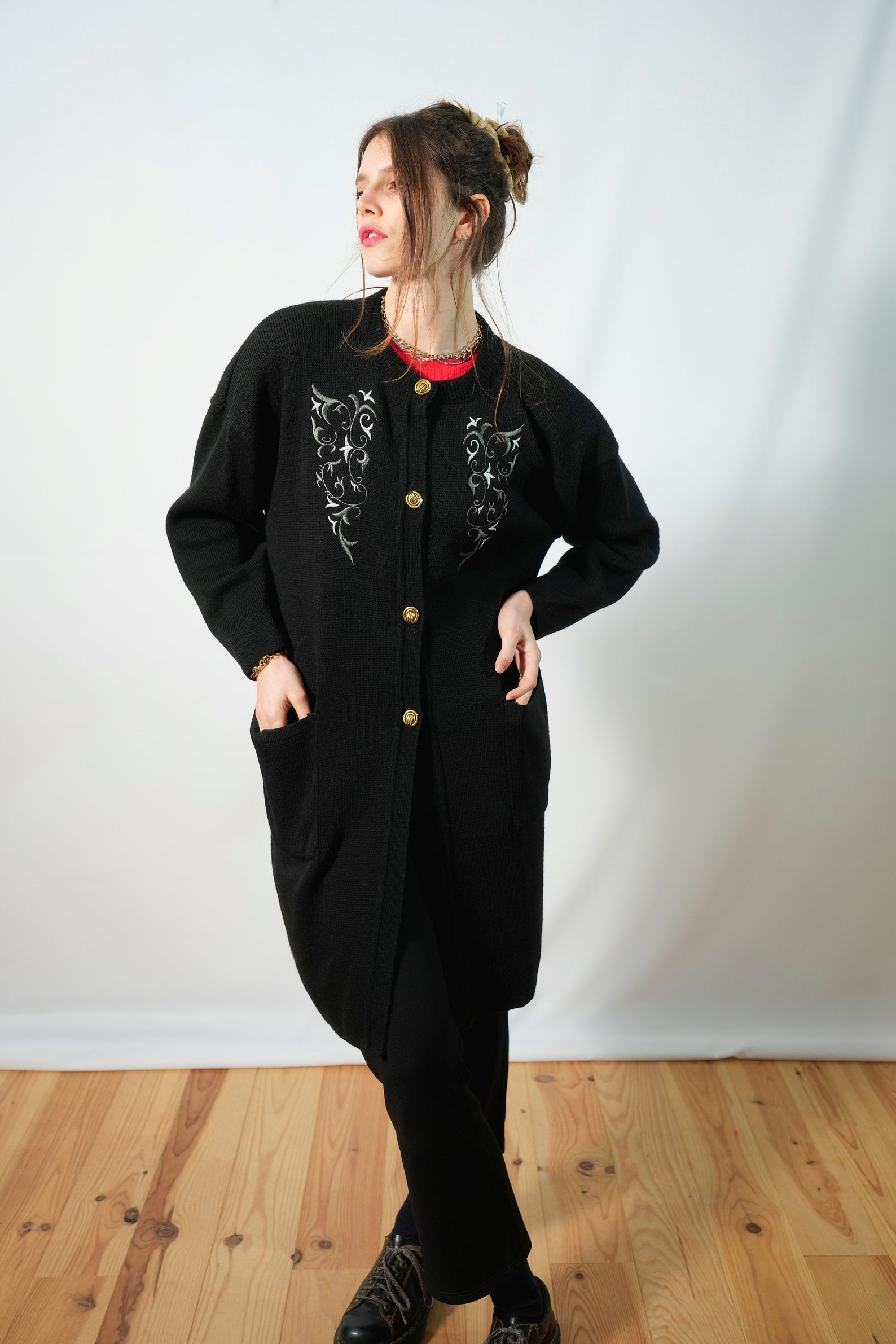 Creation Gyrna Paris Black Cardigan / Women's Black Cardigan 80s ...