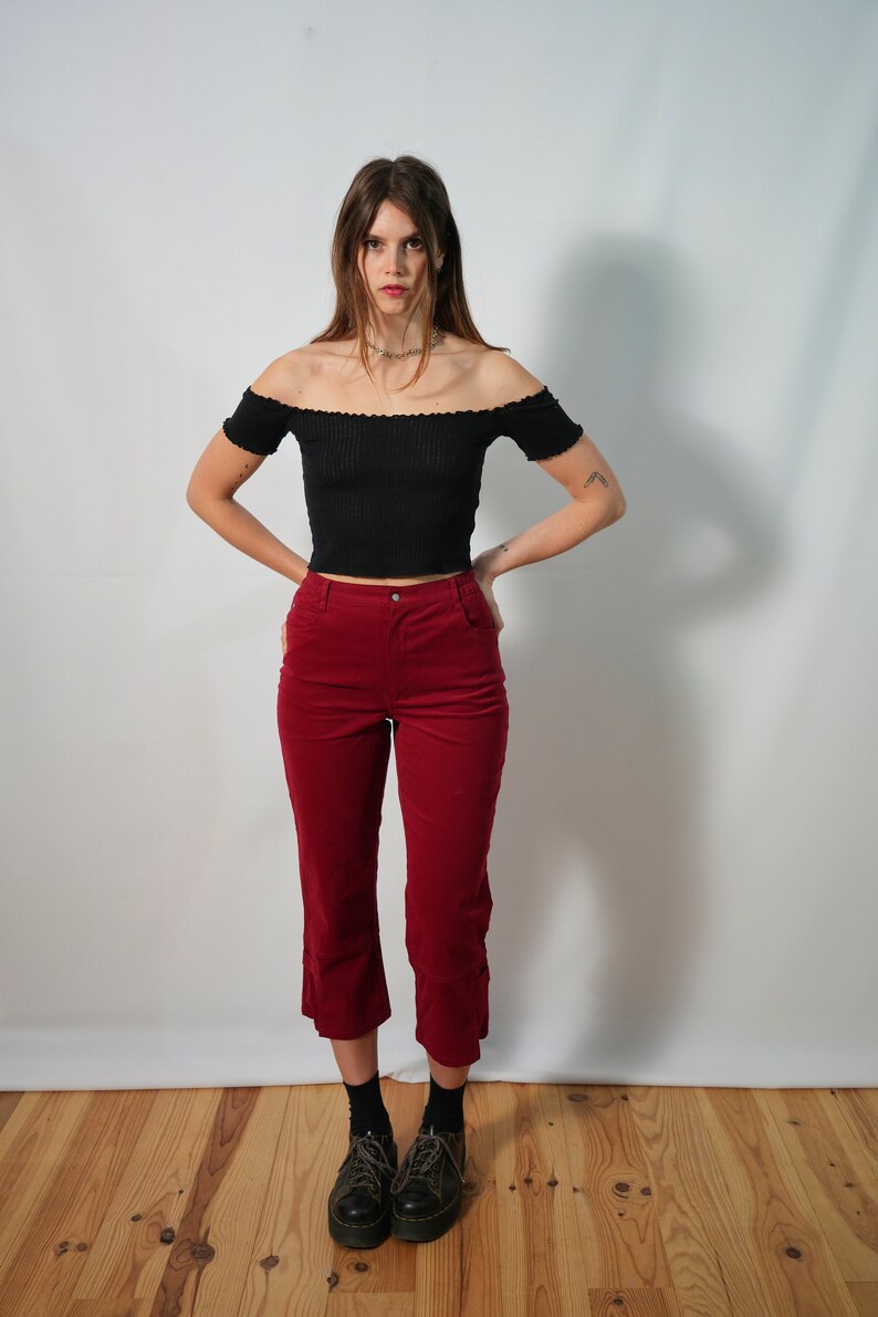 Vintage Burgundy Cropped Pants I Cotton Cropped Pants I Women's Bottoms ...