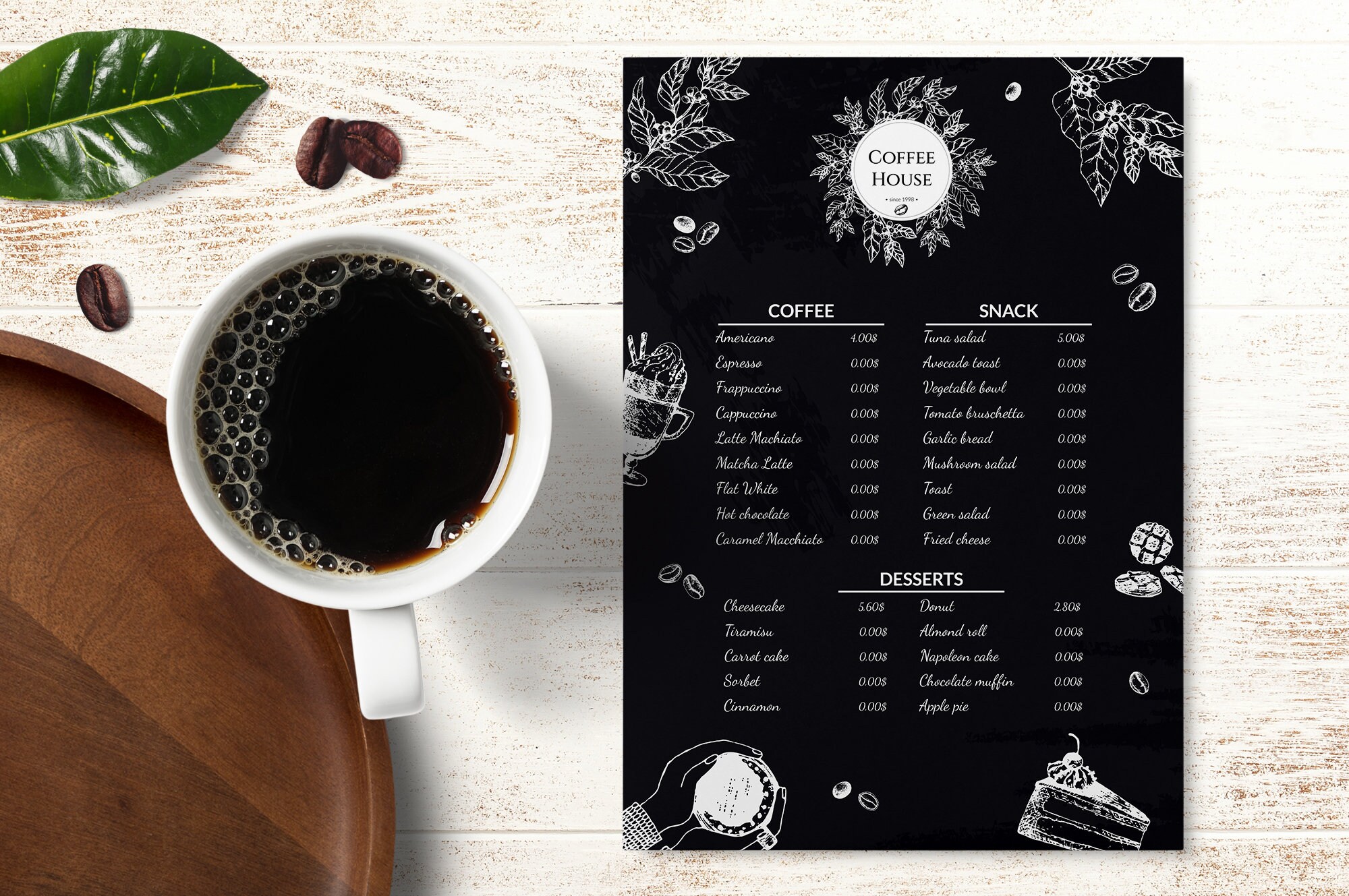 Editable Cafe Menu Coffee Templates 3 Black Menu Printable | Etsy