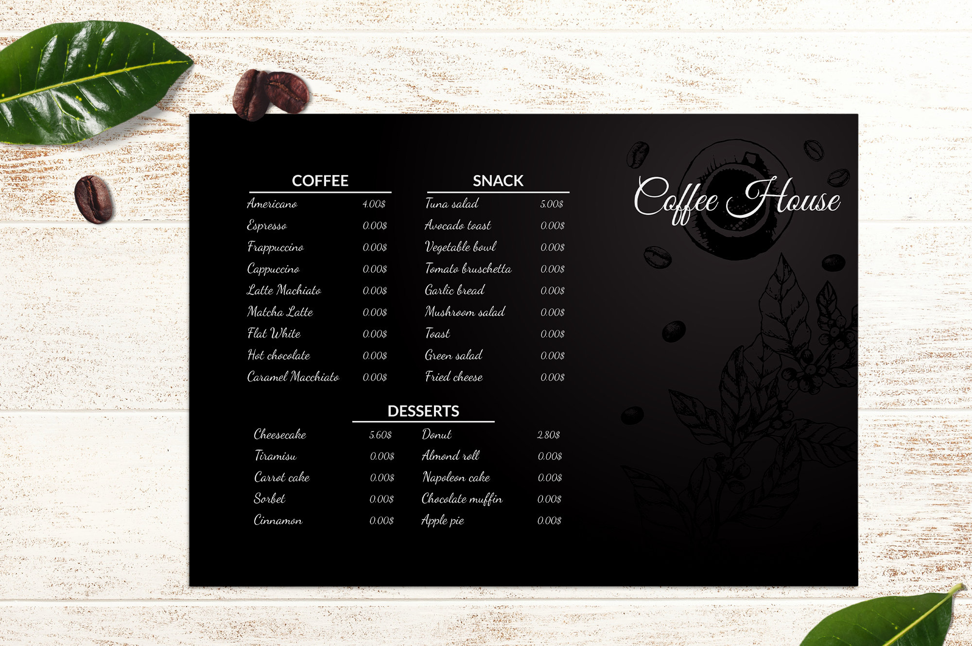 Editable Cafe Menu Coffee Templates 3 Black Menu Printable | Etsy