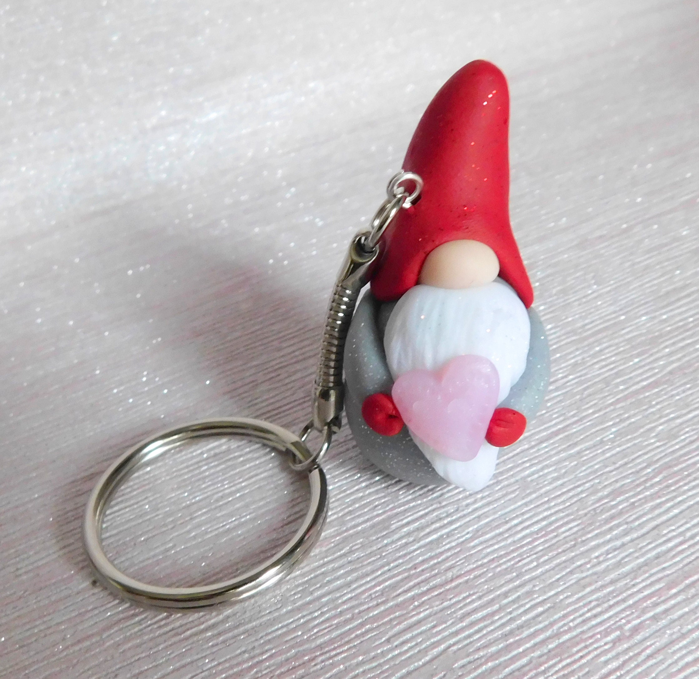 Gnome Keyring Glittery Grey with Pink Heart Cute Gonk Gift - Etsy France
